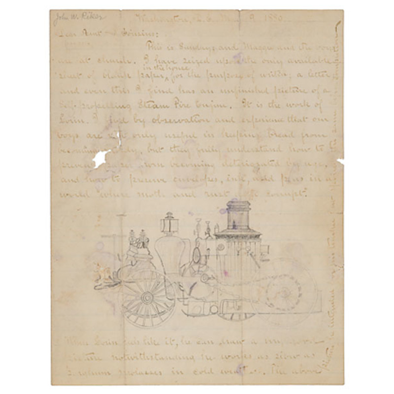 Manuscript Letter on Steam-Powered Fire Pumper with Drawing, - auctions ...