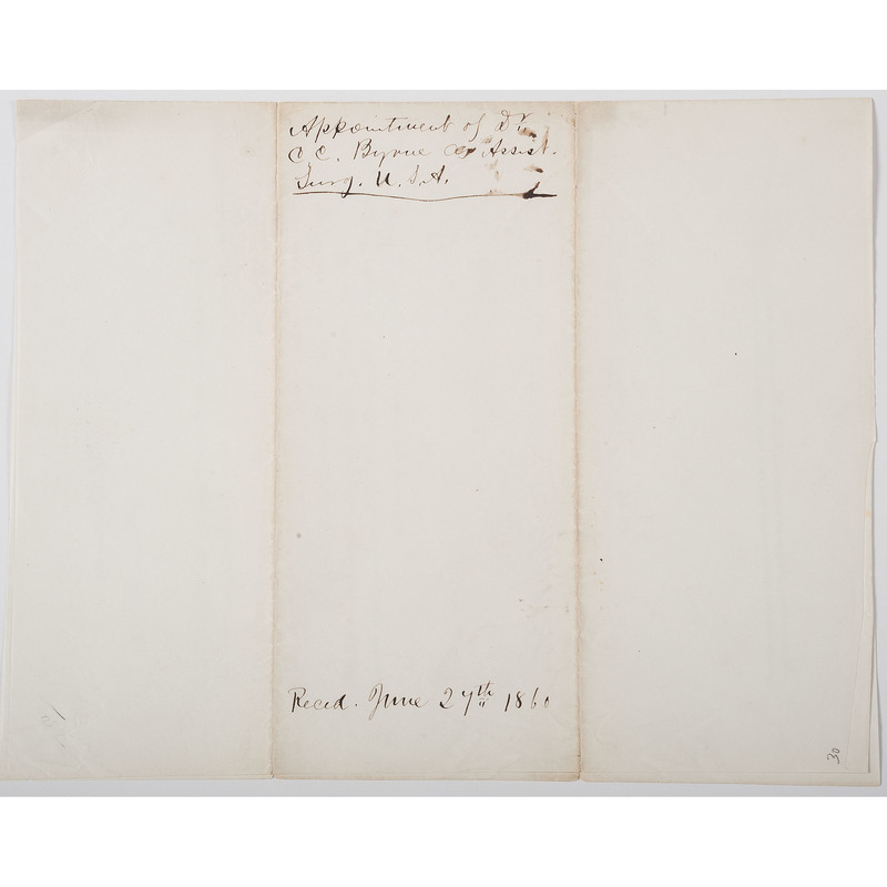 Appointment of Charles C. Byrne as Assistant Surgeon, 1860 - auctions ...