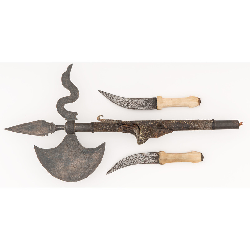 Sudanese Halberd Axe with Daggers and Reptilian Skin Sheath - auctions ...