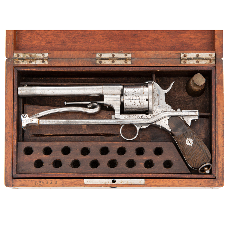 Unique Cased Pinfire Revolver with Unusual Folding Stock and Bayonet ...