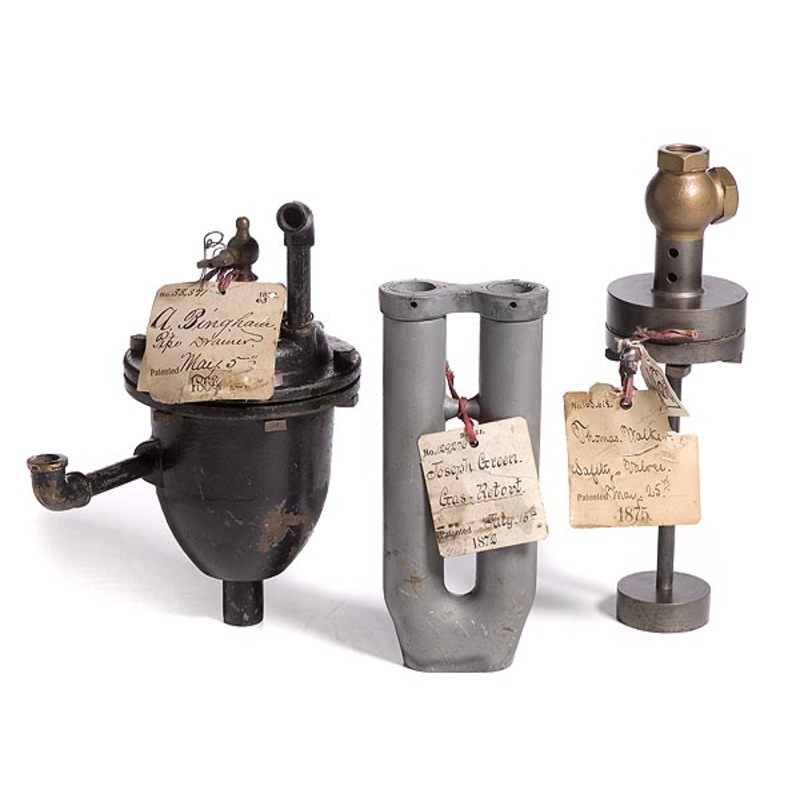 Three Metal Patent Models Safety Valve, Gas Retort & Pipe Drainer ...