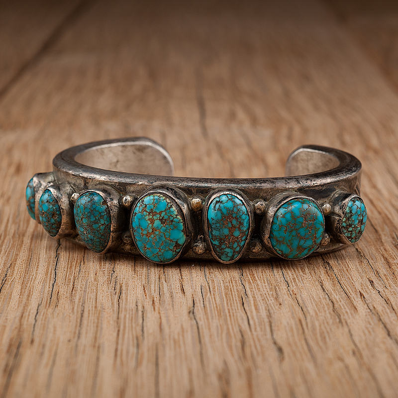 Mark Chee (Dine, 1914-1981), Navajo Silver Ingot and Turquoise Bracelet ...
